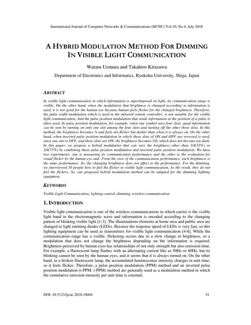 A Hybrid Modulation Method For Dimming In Visible Light Communication Pdf
