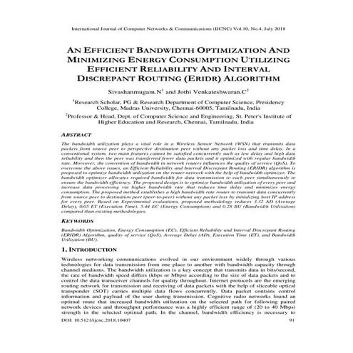 An Efficient Bandwidth Optimization And Minimizing Energy Consumption