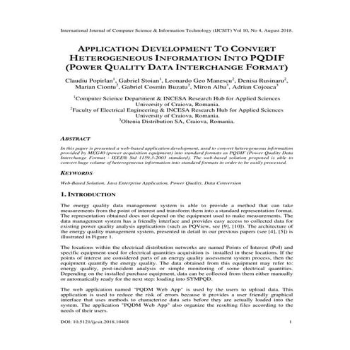 APPLICATION DEVELOPMENT TO CONVERT HETEROGENEOUS INFORMATION INTO PQDIF (POWER QUALITY DATA ...