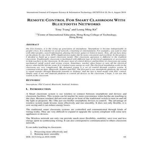 REMOTE CONTROL FOR SMART CLASSROOM WITH BLUETOOTH NETWORKS | PDF