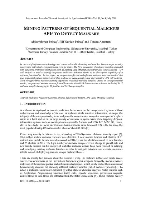 Mining Patterns Of Sequential Malicious Apis To Detect Malware Pdf Operating Systems
