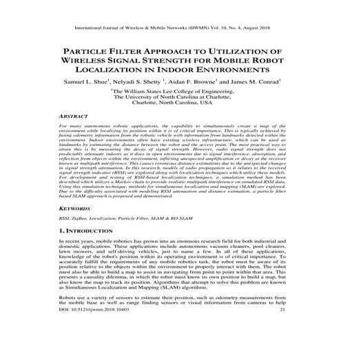 Particle Filter Approach To Utilization Of Wireless Signal Strength For Mobile Robot
