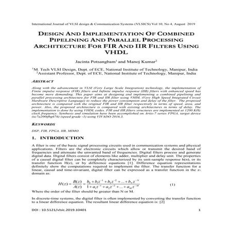 Design And Implementation Of Combined Pipelining And Parallel Processing Architecture For Fir