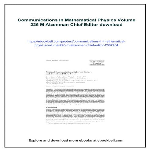 Communications In Mathematical Physics Volume 226 M Aizenman Chief Editor | PDF