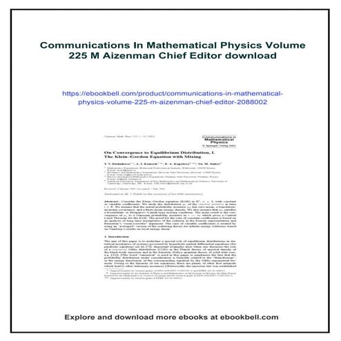 Communications In Mathematical Physics Volume 225 M Aizenman Chief Editor | PDF