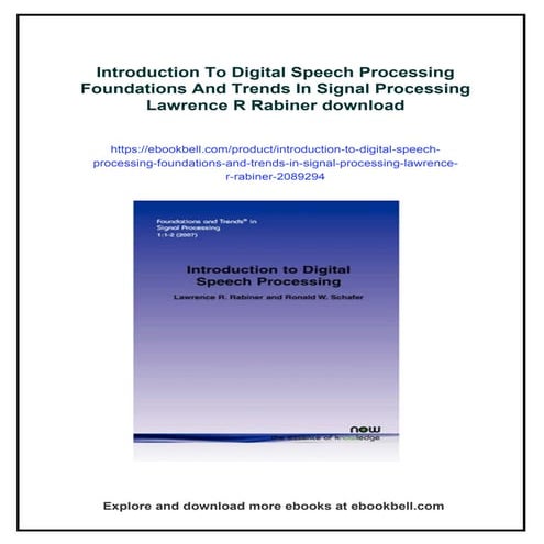 Introduction To Digital Speech Processing Foundations And Trends In Signal Processing Lawrence R ...