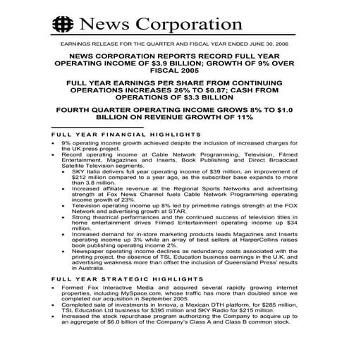 news corp 4th Qtr - FY06 - June 30, 2006 | PDF