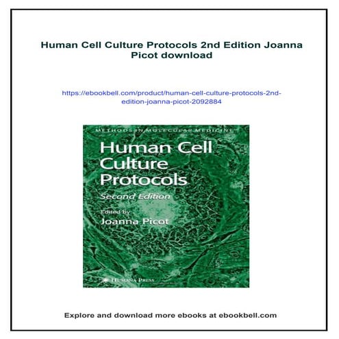 Human Cell Culture Protocols 2nd Edition Joanna Picot | PDF