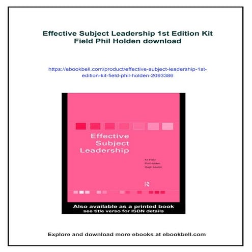 Effective Subject Leadership 1st Edition Kit Field Phil Holden | PDF