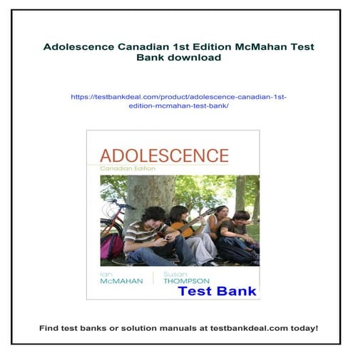 Adolescence Canadian 1st Edition McMahan Test Bank | PDF