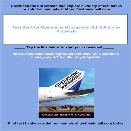 Test Bank for Operations Management 9th Edition by Krajewski | PDF
