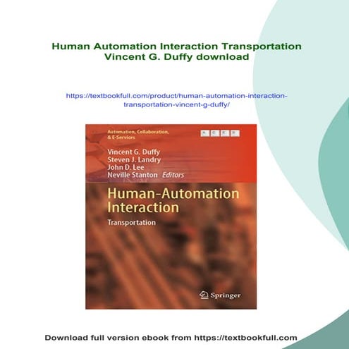 Human Automation Interaction Transportation Vincent G. Duffy | PDF