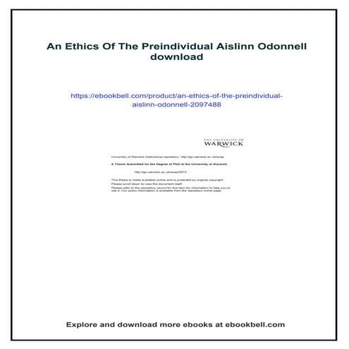An Ethics Of The Preindividual Aislinn Odonnell | PDF