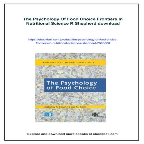 The Psychology Of Food Choice Frontiers In Nutritional Science R ...