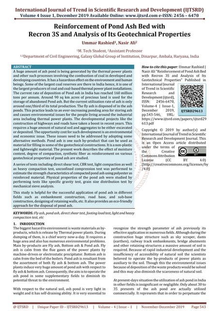 EVALUATION OF GEOTECHNICAL PROPERTIES OF POND ASH FOR ECONOMIC ...