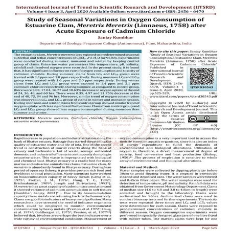 Study of Seasonal Variations in Oxygen Consumption of Estuarine Clam ...