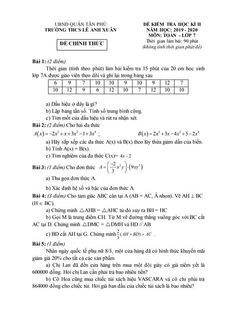 Đề Thi HK2 Toán 7 - THCS Phan Bội Châu | DOCX