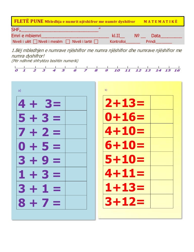 105 fletë pune-mbledhja e numrave dyshifror me numra njëshifror pdf
