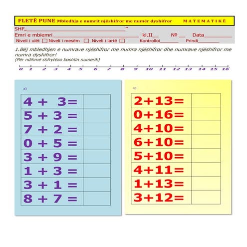 105 fletë pune-mbledhja e numrave dyshifror me numra njëshifror pdf | PDF