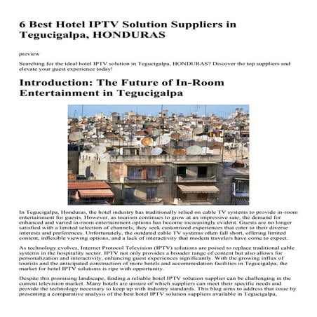 6 Best Hotel IPTV Solution Suppliers in Tegucigalpa, HONDURAS | PDF