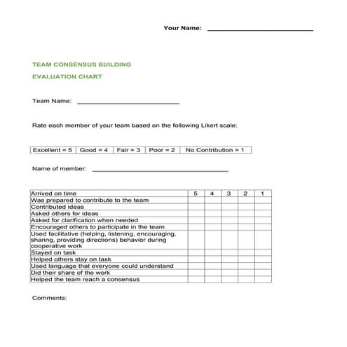 Team Consensus Building Evaluation Chart | DOC