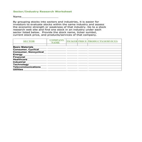 Sector/Industry Worksheet | DOC