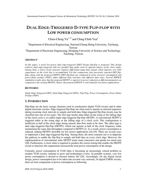 PERFORMANCE ANALYSIS OF D-FLIP FLOP USING CMOS, GDI, DSTC TECHNIQUES | PDF | Consumer ...