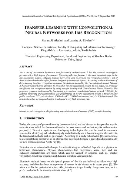 Transfer Learning With Convolutional Neural Networks For Iris Recognition Pdf