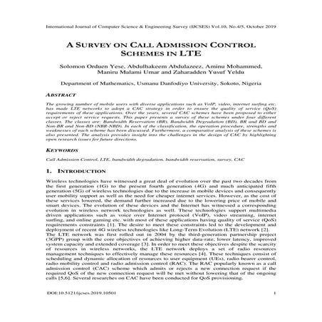 A SURVEY ON CALL ADMISSION CONTROL SCHEMES IN LTE | PDF
