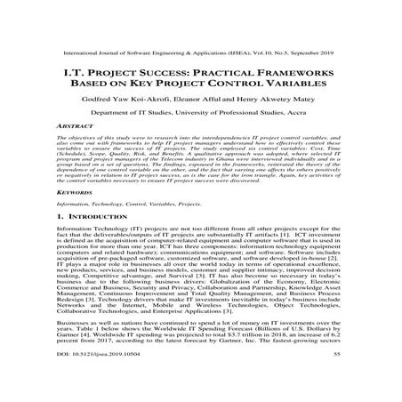 I.T. Project Success: Practical Frameworks Based on Key Project Control Variables | PDF