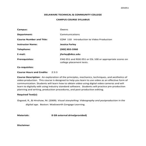 1052 intro to video syllabus | DOCX | Cameras and Camcorders | Consumer ...