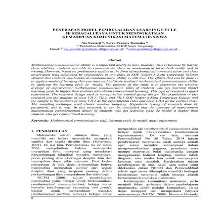 PENERAPAN MODEL PEMBELAJARAN LEARNING CYCLE SEBAGAI UPAYA UNTUK MENINGKATKAN KEMAMPUAN ...