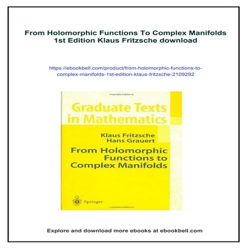 From Holomorphic Functions To Complex Manifolds 1st Edition Klaus Fritzsche | PDF