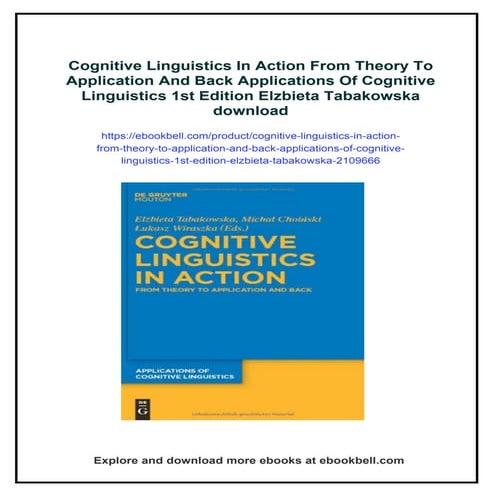 Cognitive Linguistics In Action From Theory To Application And Back Applications Of Cognitive ...