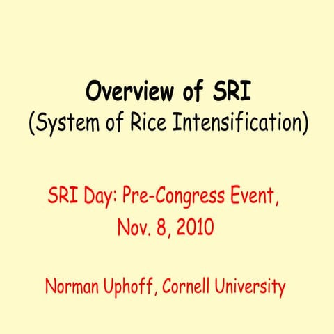 1054 Overview Of Sri System Of Rice Intensification Ppt