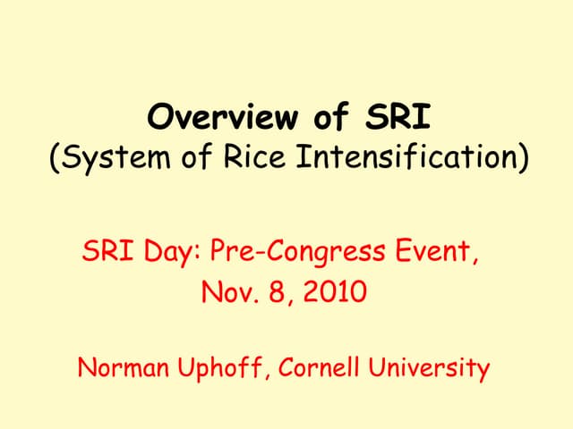 1054 Overview Of Sri System Of Rice Intensification Ppt