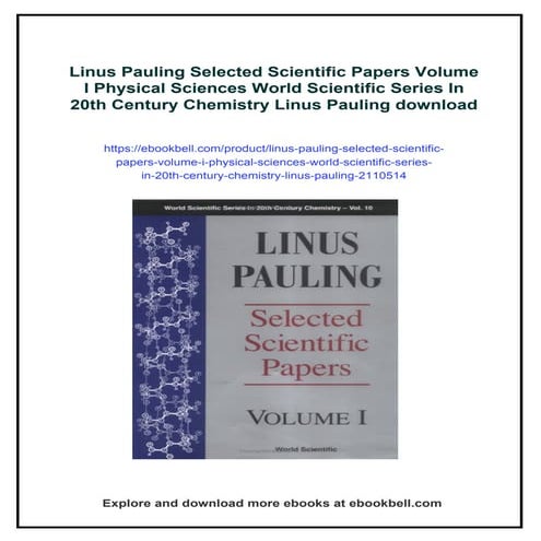 Linus Pauling Selected Scientific Papers Volume I Physical Sciences ...