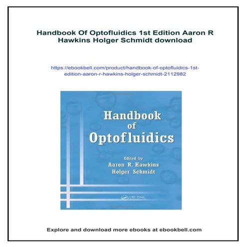 Handbook Of Optofluidics 1st Edition Aaron R Hawkins Holger Schmidt | PDF