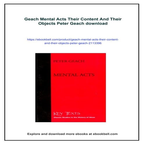Geach Mental Acts Their Content And Their Objects Peter Geach | PDF