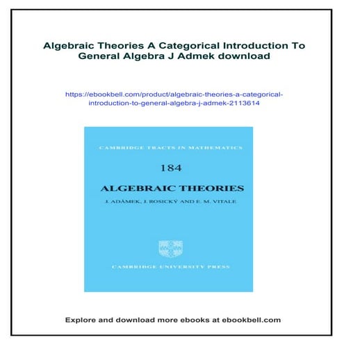 Algebraic Theories A Categorical Introduction To General Algebra J ...