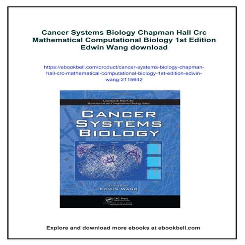 Cancer Systems Biology Chapman Hall Crc Mathematical Computational Biology 1st Edition Edwin ...