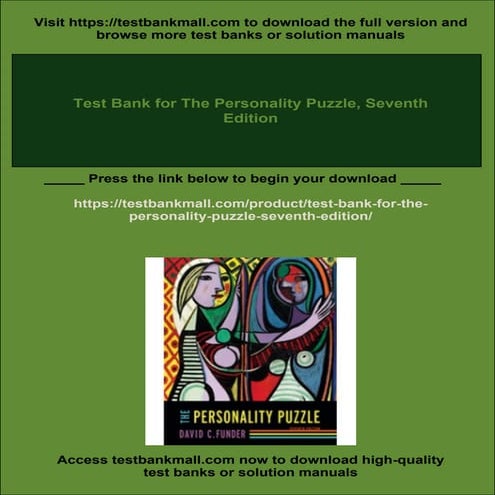 Test Bank for The Personality Puzzle, Seventh Edition | PDF