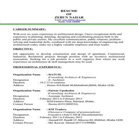 Corrected Resume of Zems | DOC