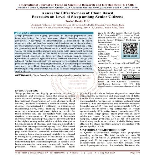 Assess the Effectiveness of Chair Based Exercises on Level of Sleep ...