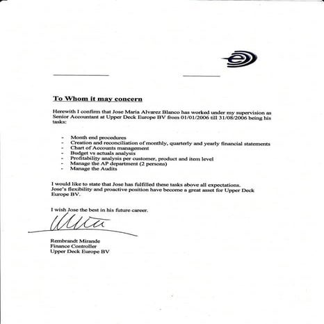 Upperdeck reference letter | PDF