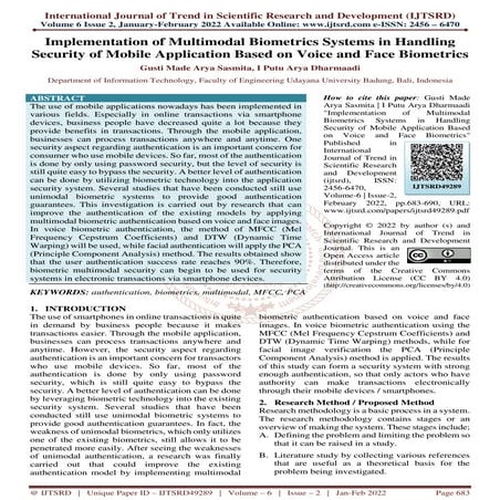 Implementation of Multimodal Biometrics Systems in Handling Security of Mobile Application Based ...