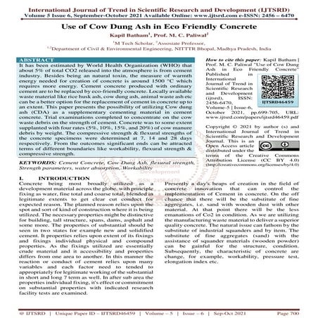 Use of Cow Dung Ash in Eco Friendly Concrete | PDF