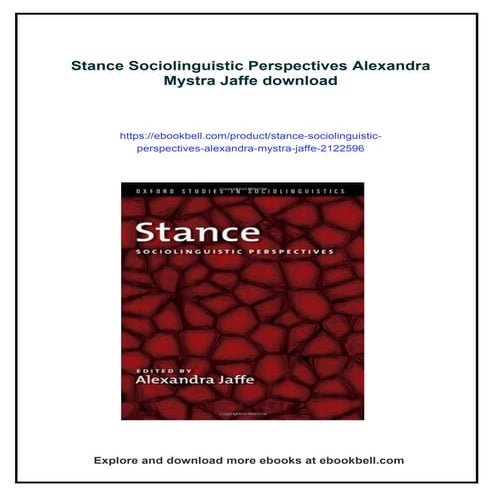 Stance Sociolinguistic Perspectives Alexandra Mystra Jaffe | PDF
