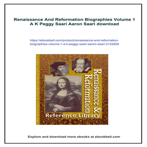Renaissance And Reformation Biographies Volume 1 A K Peggy Saari Aaron ...