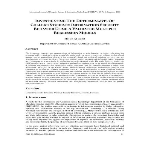 INVESTIGATING THE DETERMINANTS OF COLLEGE STUDENTS INFORMATION SECURITY BEHAVIOR USING A ...
